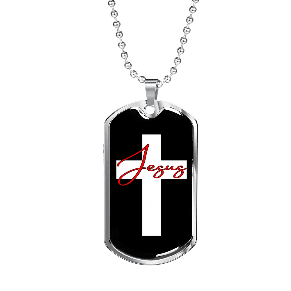 Jesus Red Cross Christian Necklace Stainless Steel or 18k Gold Dog Tag ...