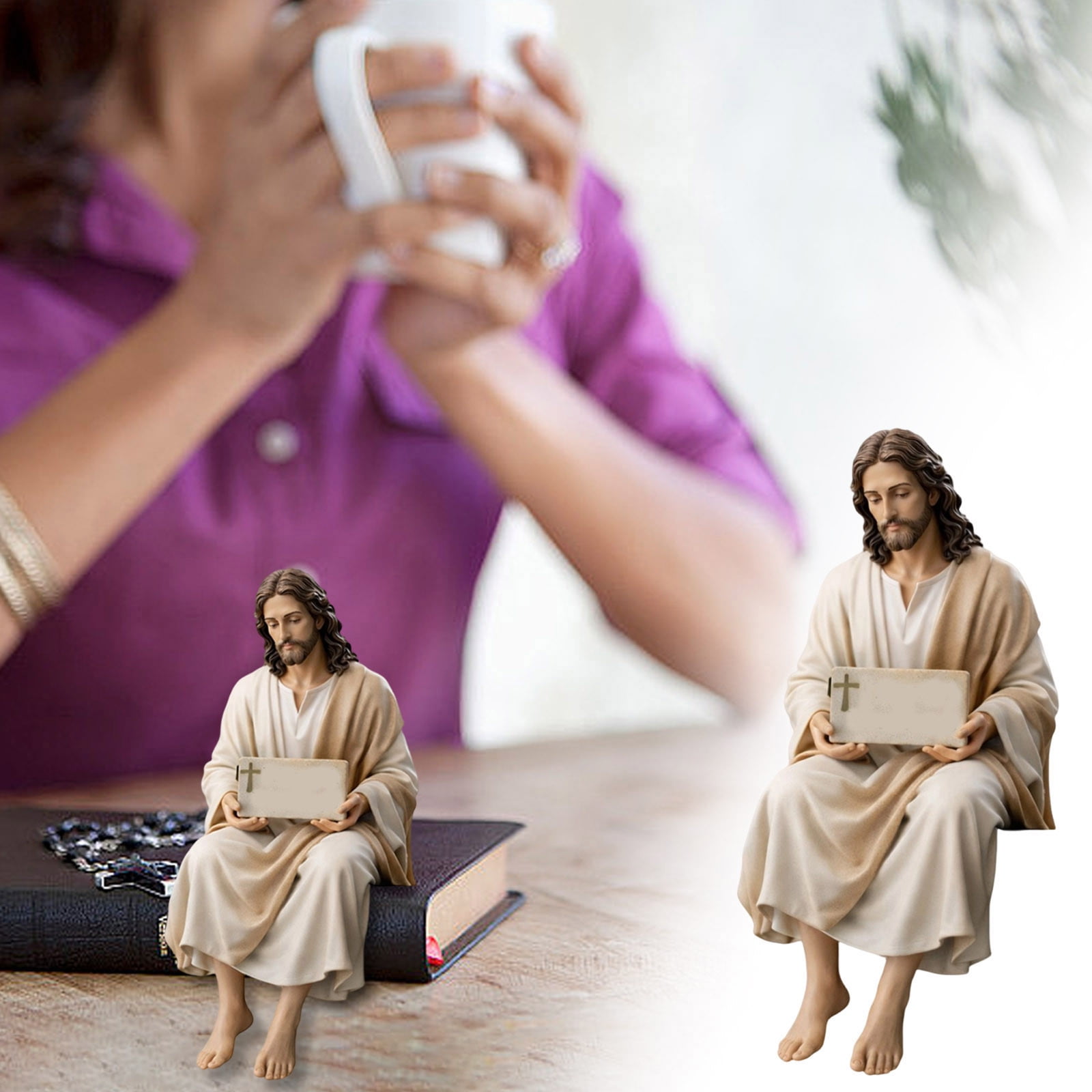 Jesus Resin Desk Companion Figurine, Handmade Sitting Design Jesus ...