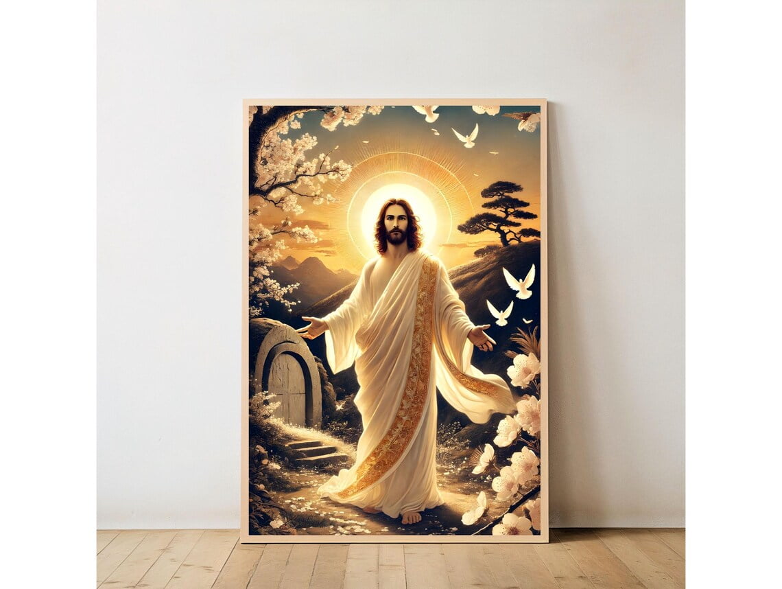 Jesus Resurrection Art: Japanese Woodblock Style Easter Christian Wall ...