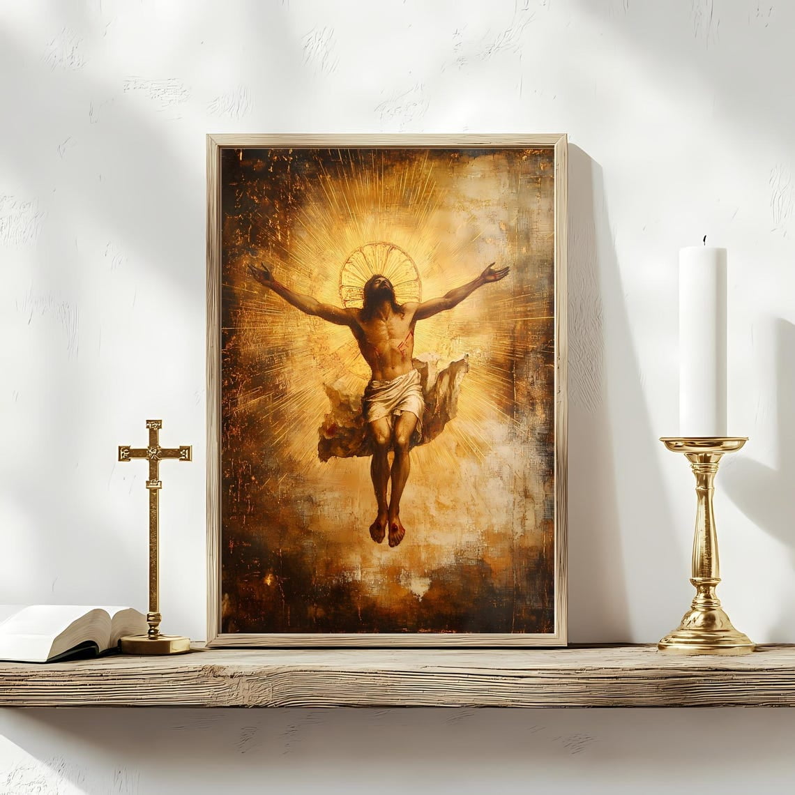 Jesus Resurrection Wall Art – He Is Risen Christian Print, Golden ...