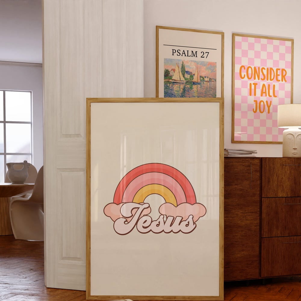 Jesus Retro Print, Boho Christian Wall Art, Rainbow Poster For Dorm ...