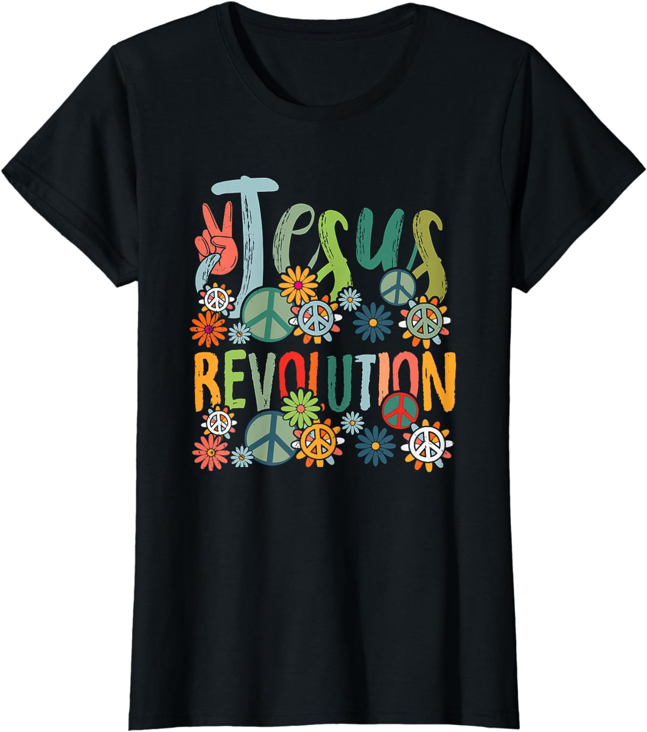 Jesus Revolution Faith Retro Groovy Flower Peace Sign T-Shirt - Walmart.com