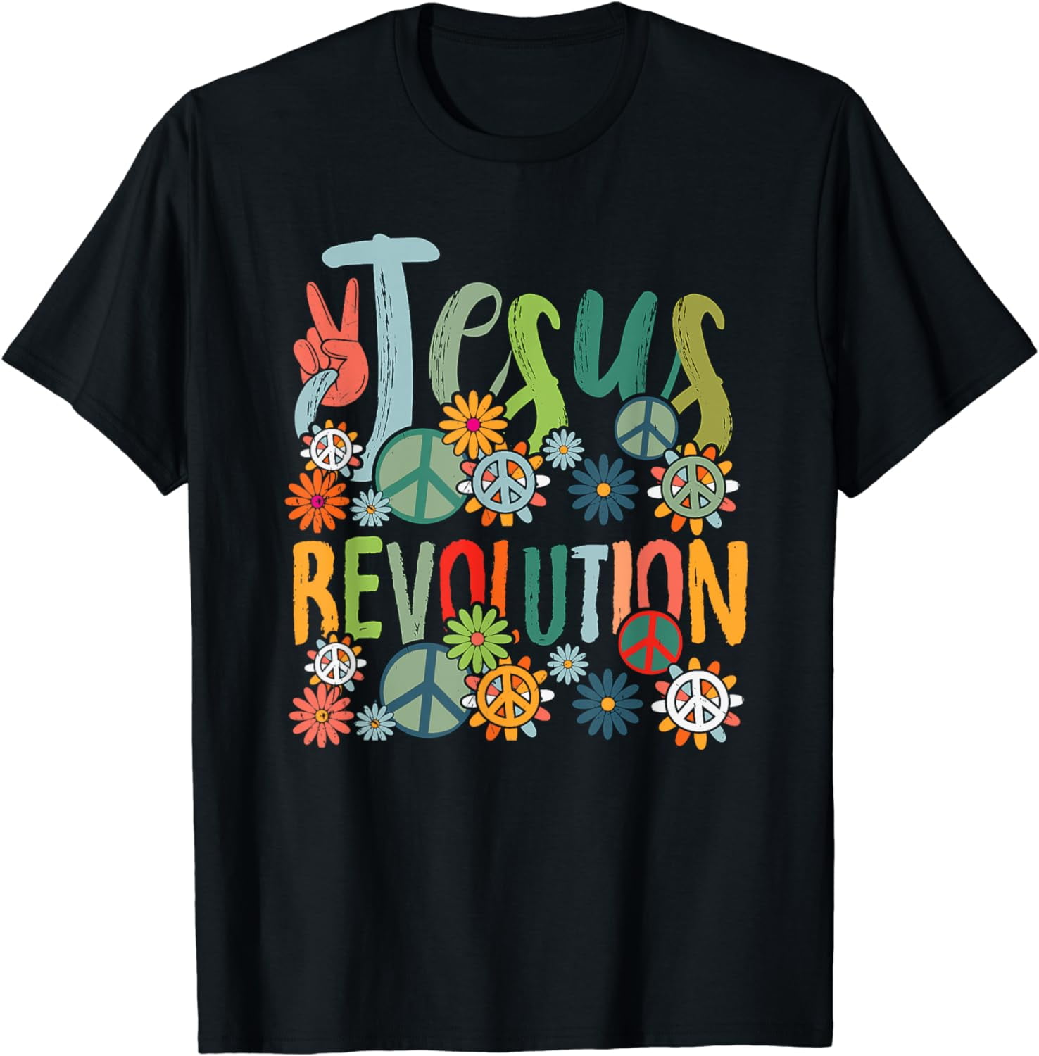 Jesus Revolution Faith Retro Groovy Flower Peace Sign T-Shirt - Walmart.com