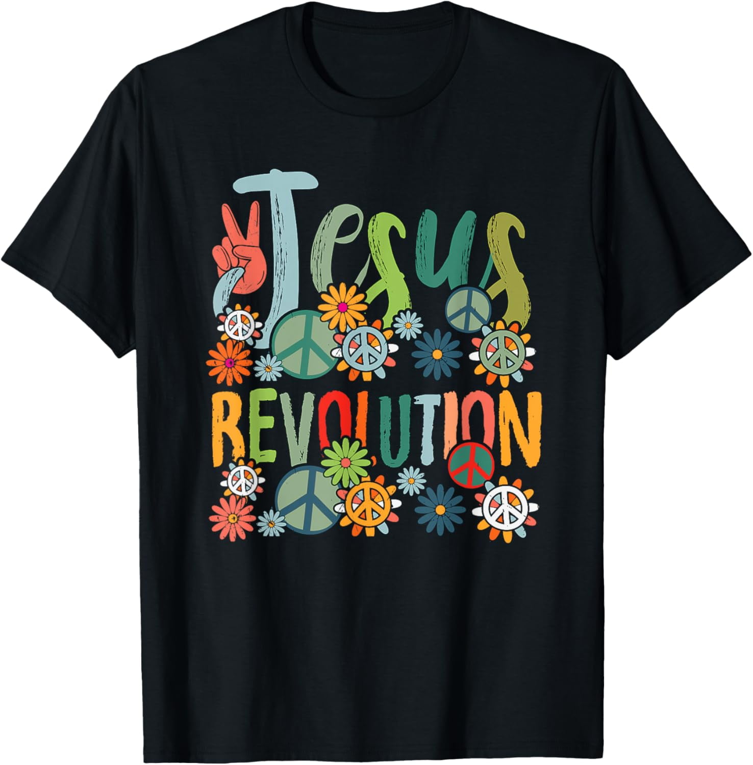 Jesus Revolution Faith Retro Groovy Flower Peace Sign T-Shirt - Walmart.com