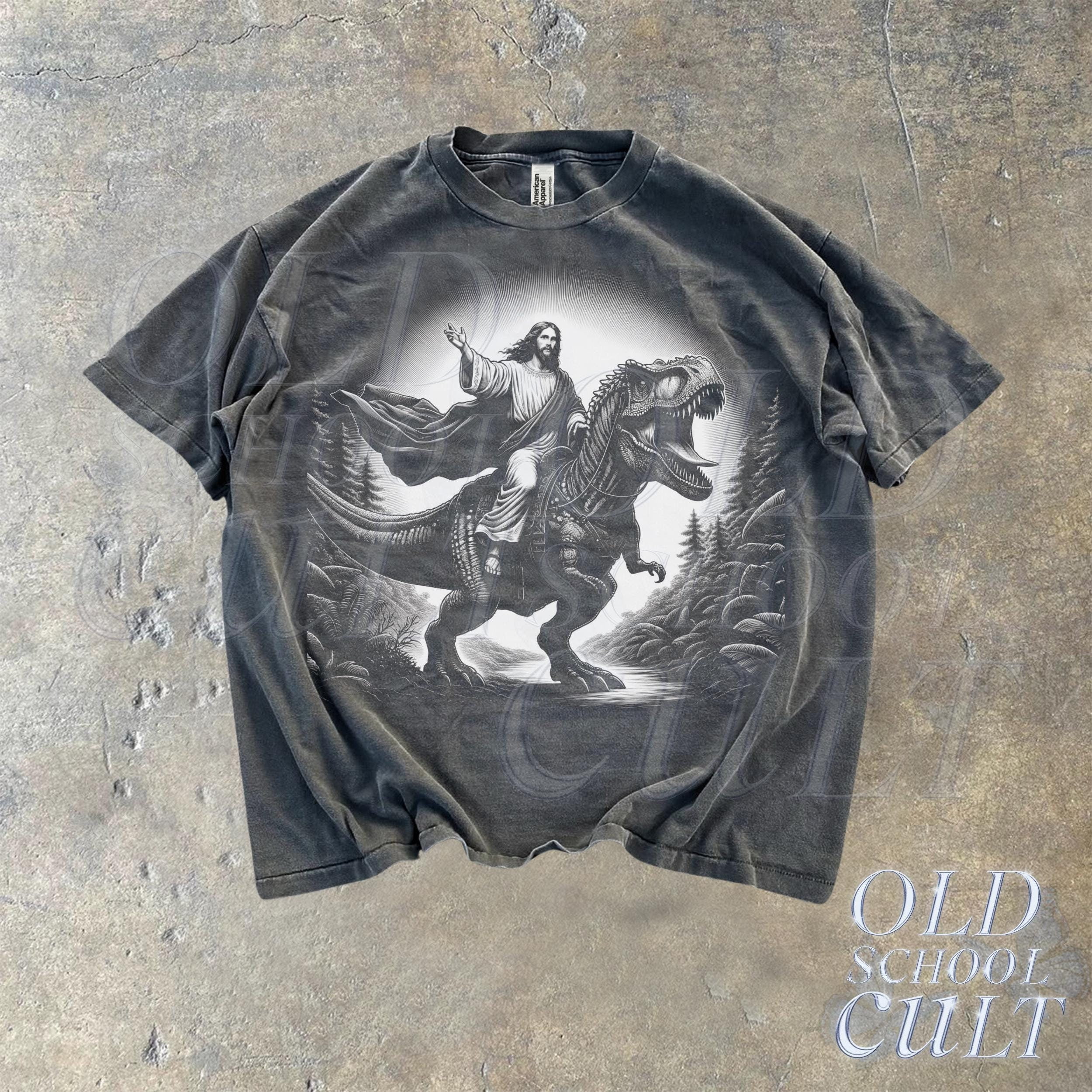 Jesus Riding A Dinosaur 90s Graphic Shirt, Jesus Hand Drawn Shirt, T ...