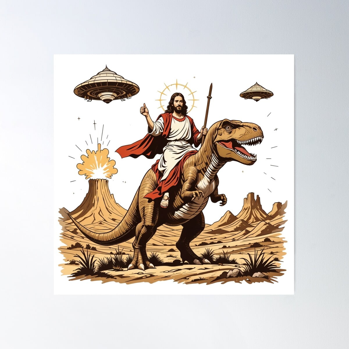 Jesus Riding A T-Rex - Epic Sci-Fi And Religious Mashup Art Poster Wall ...