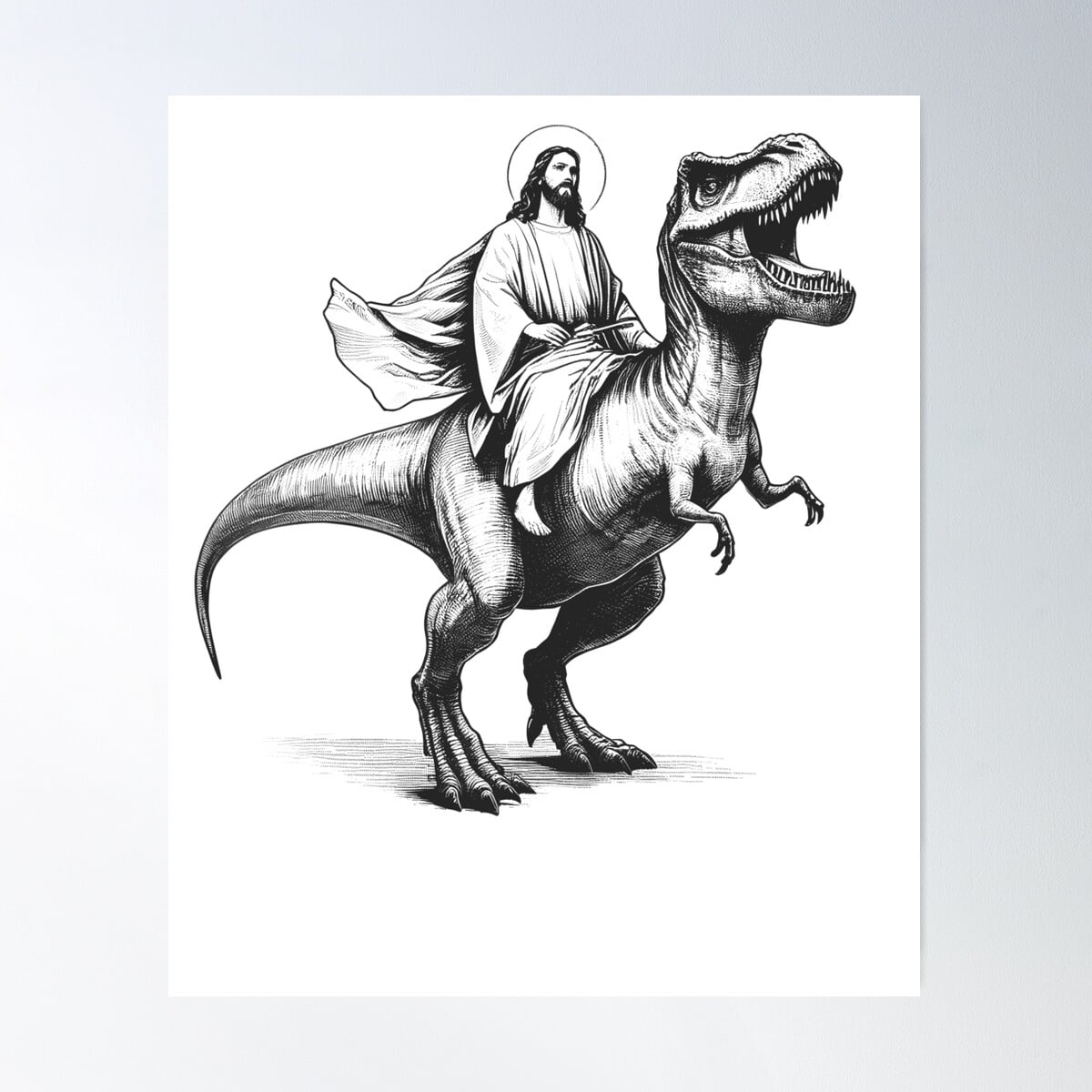 Jesus Riding Dinosaur Poster Wall Art, Modern Wall Decor For Living ...