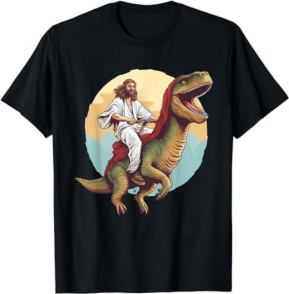 Jesus Riding a Dinosaur Meme Dino Lover Tyrannosaurus Rex T-Shirt ...