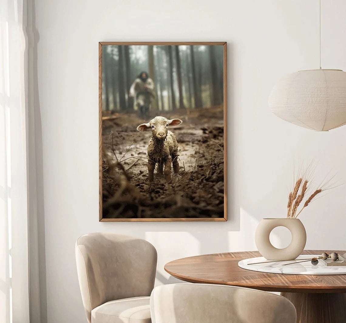 Jesus Running After a Lost Lamb Wall Art Canvas Print Poster Lost Lamb ...