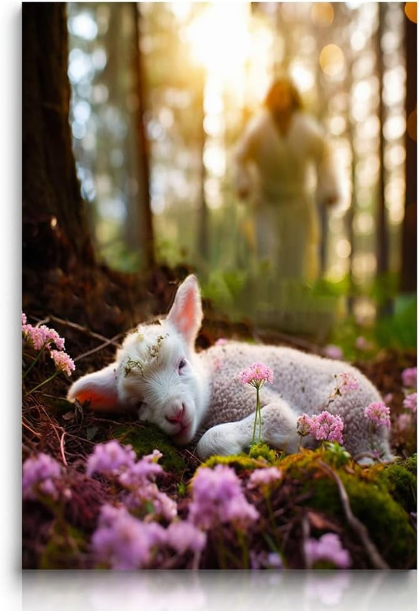 Jesus Runs For The Lost Sheep In Spring Forest Print Painting Jesus ...