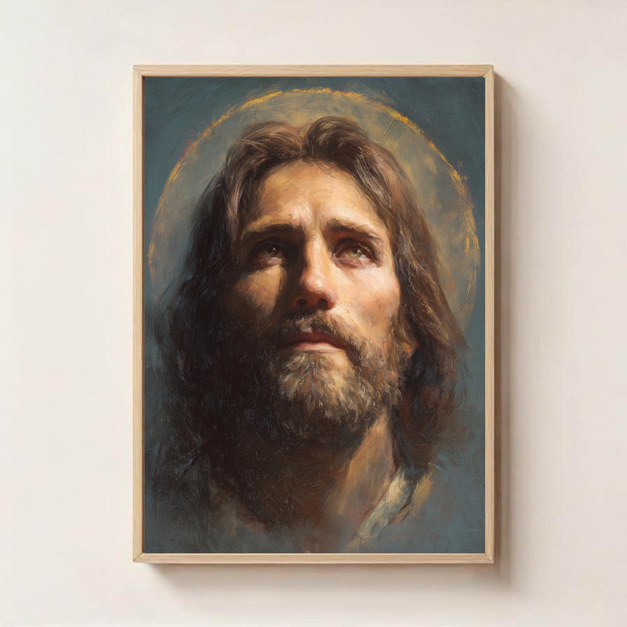Jesus Sacred Portrait Art – Glowing Halo Christian Wall Art, Spiritual ...