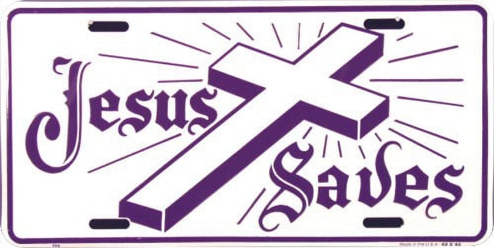 Religious Jesus Saves with Cross License Plate, Blue on White, Made in ...