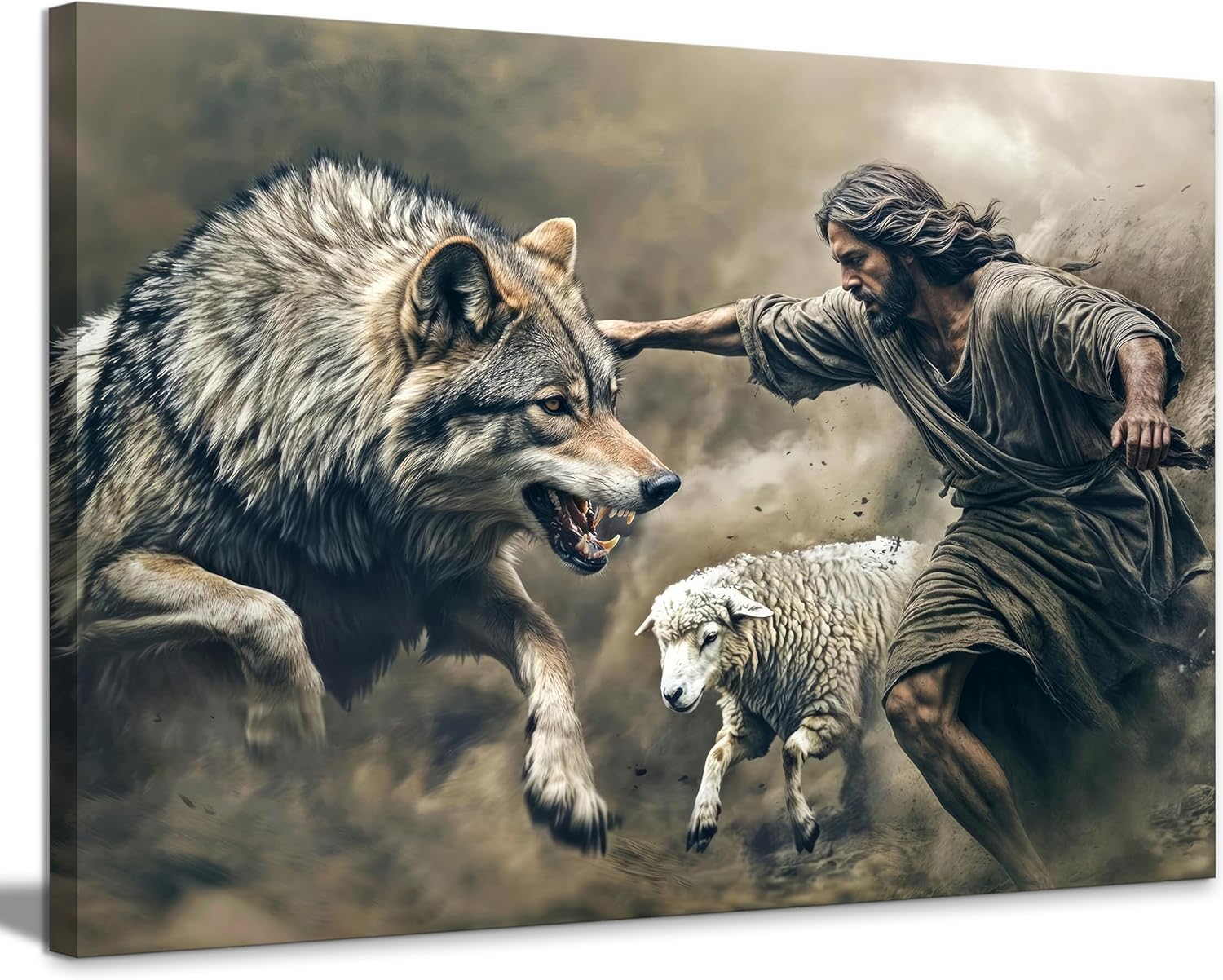 Jesus Saves the Lost Lamb Canvas Wall Art Jesus Lamb Wolf Painting ...