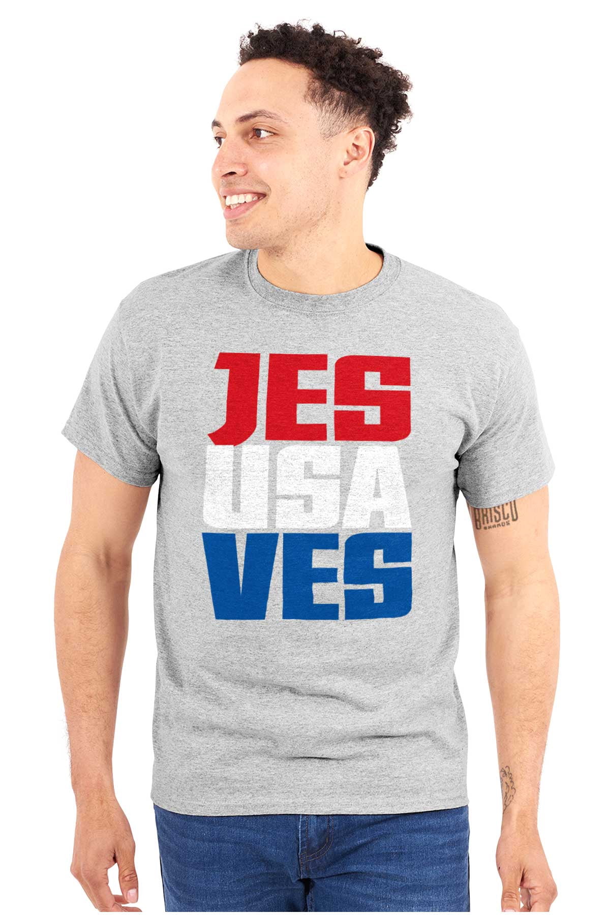 Jesus Saves Red White Blue USA Men's Graphic T Shirt Tees Brisco Brands ...