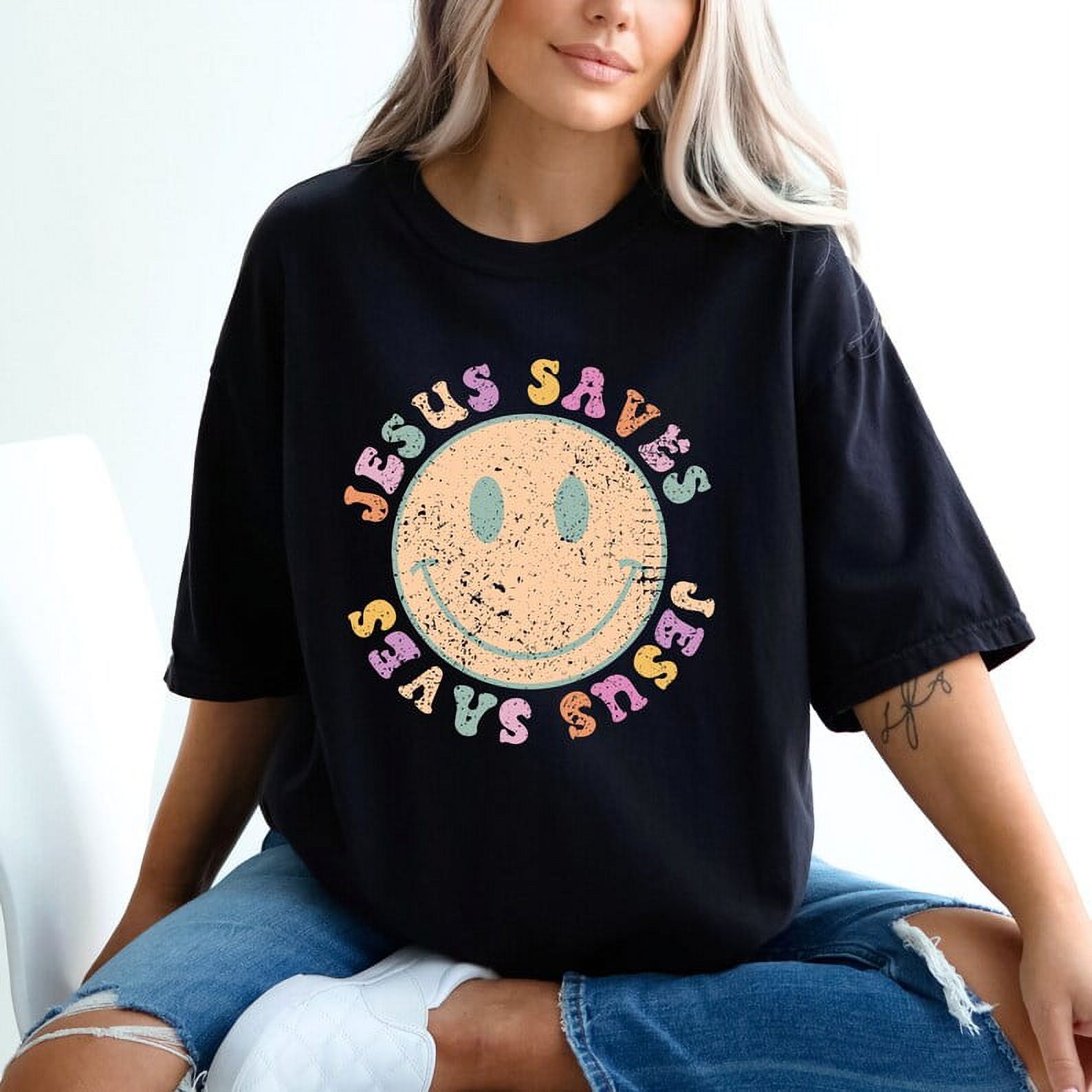 Jesus Saves Smiley Face Shirt, Christian Saying Shirt, Retro Smiley ...
