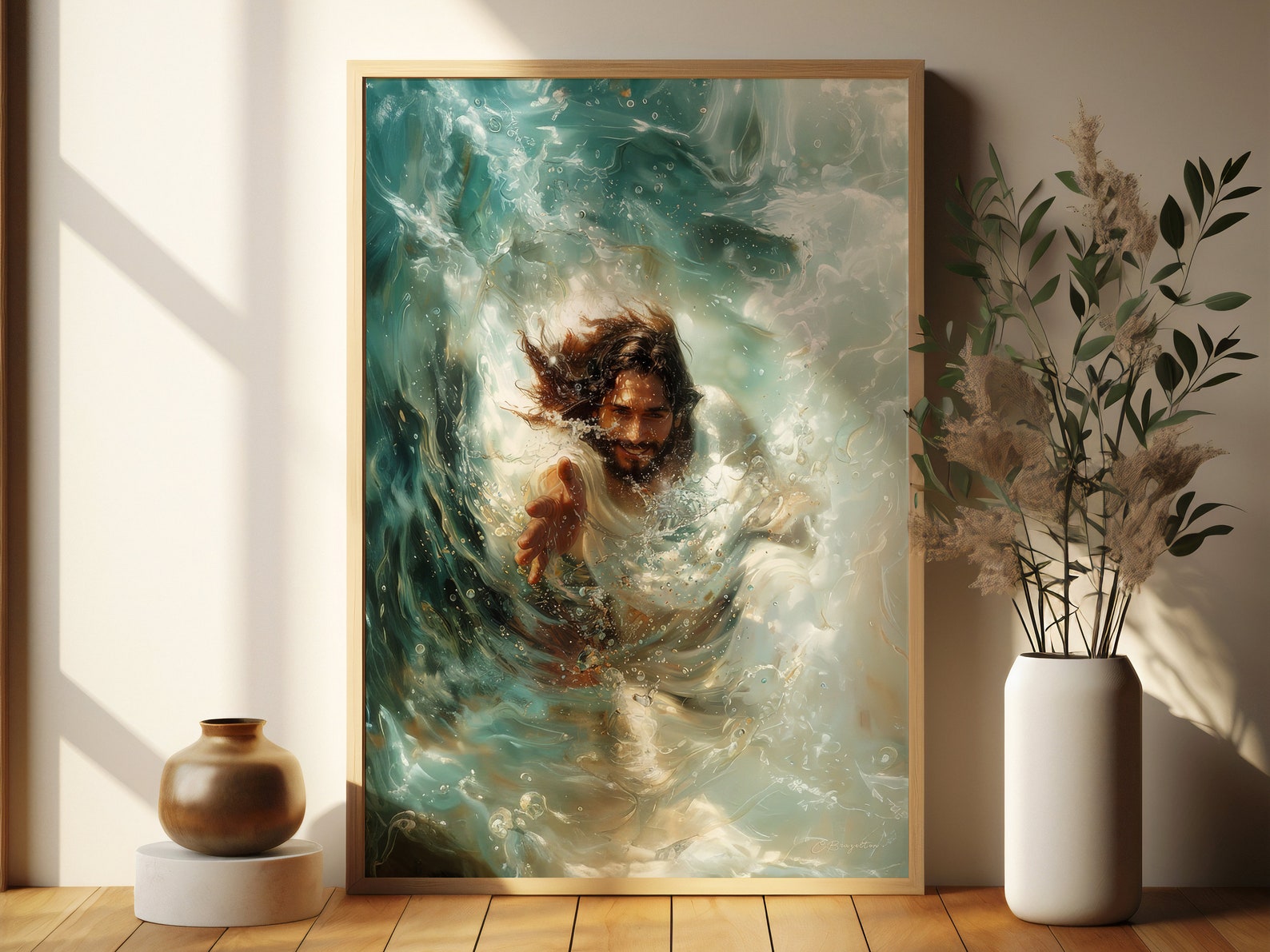 Jesus Saves Wall Art, Jesus reaching into water Christian painting, God ...