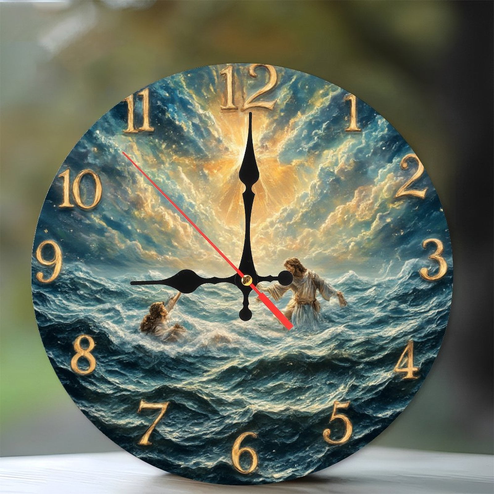 Jesus Saves Woman Ocean Storm Clock Wall Art 10-Inch Silent Wooden Wall ...