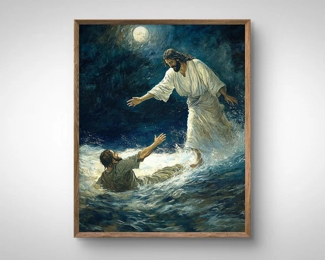 Jesus Saving Peter, Jesus Walking On Water, Jesus Print, Christian Art ...