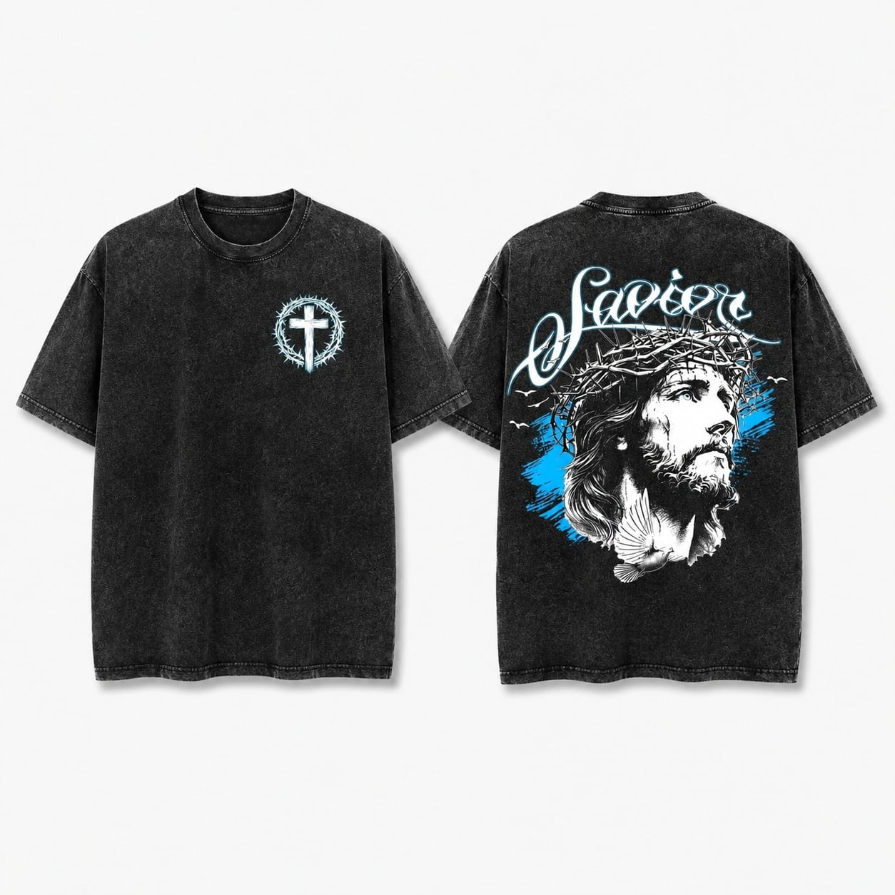 Jesus Savior Crown of Thorns Mineral Wash T-Shirt, Christian Graphic ...