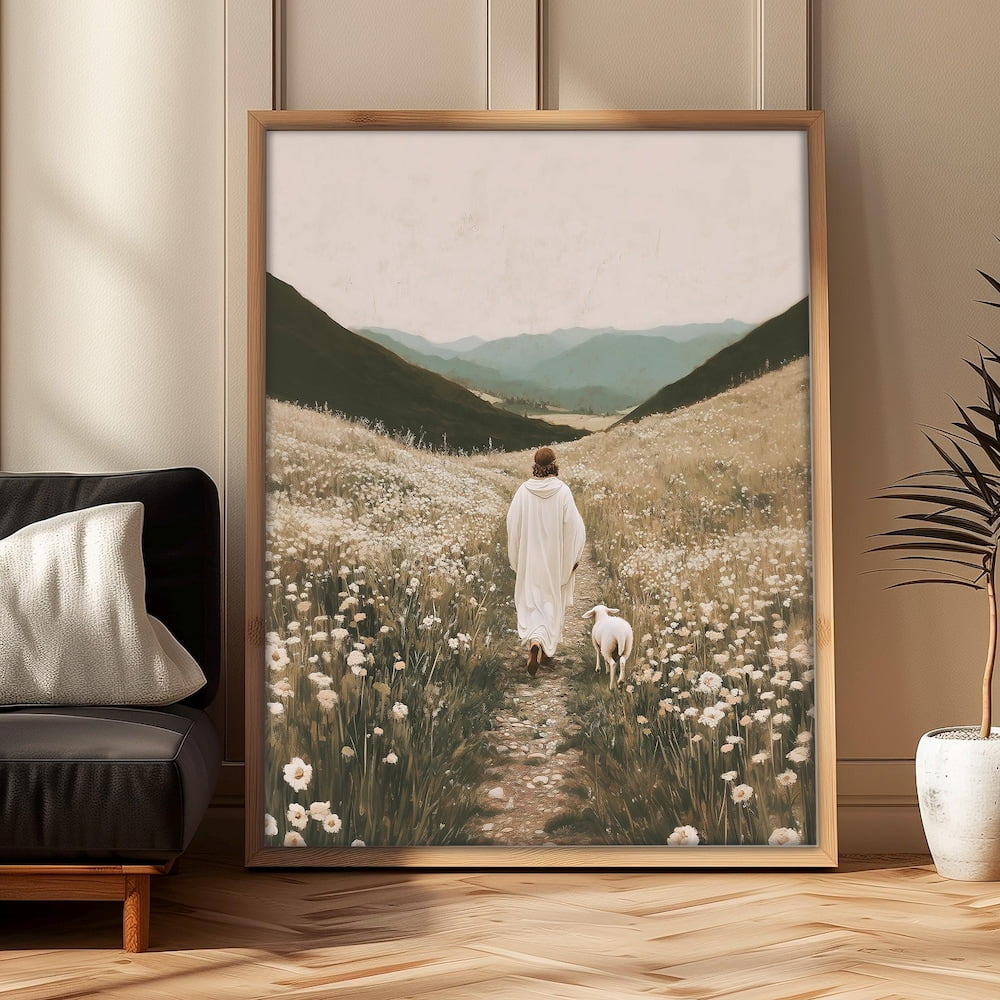 Jesus And Sheep Christian Wall Art Print, Boho Christian Art, Bible ...