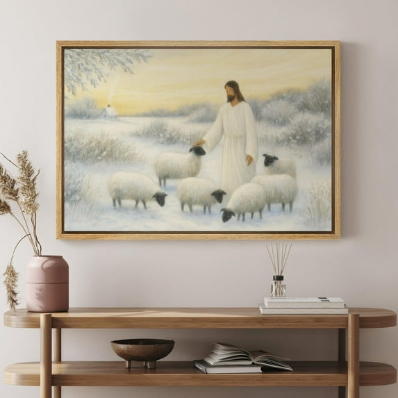Jesus Shepherd Wall Art, Winter Landscape Christian Canvas Print ...