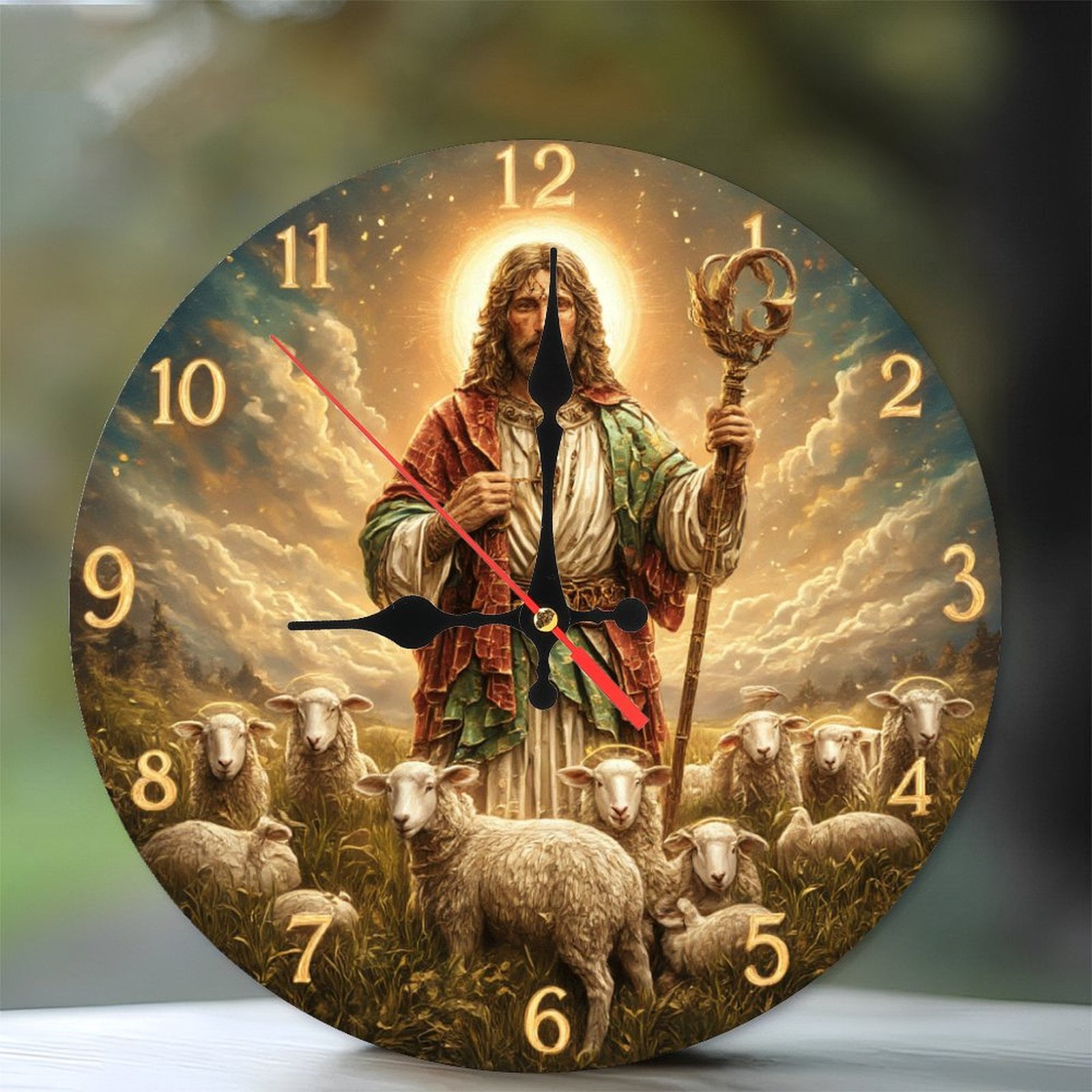 Jesus Shepherd Wall Clock Good Shepherd Biblical Art 10-Inch Silent ...