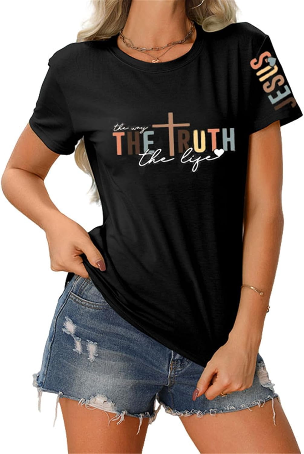 Jesus Shirt for Women Christian Sayings T Shirts The Way The Truth The ...