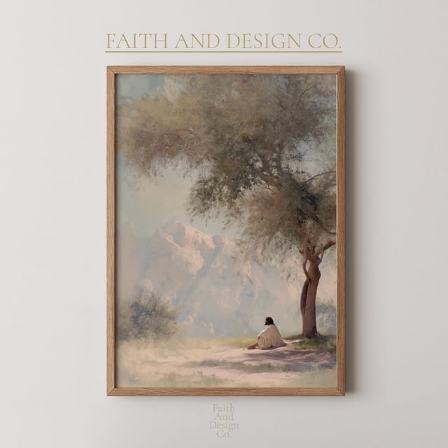 Jesus Sitting Under Tree Wall Art, Christian Printable, Jesus In Nature ...