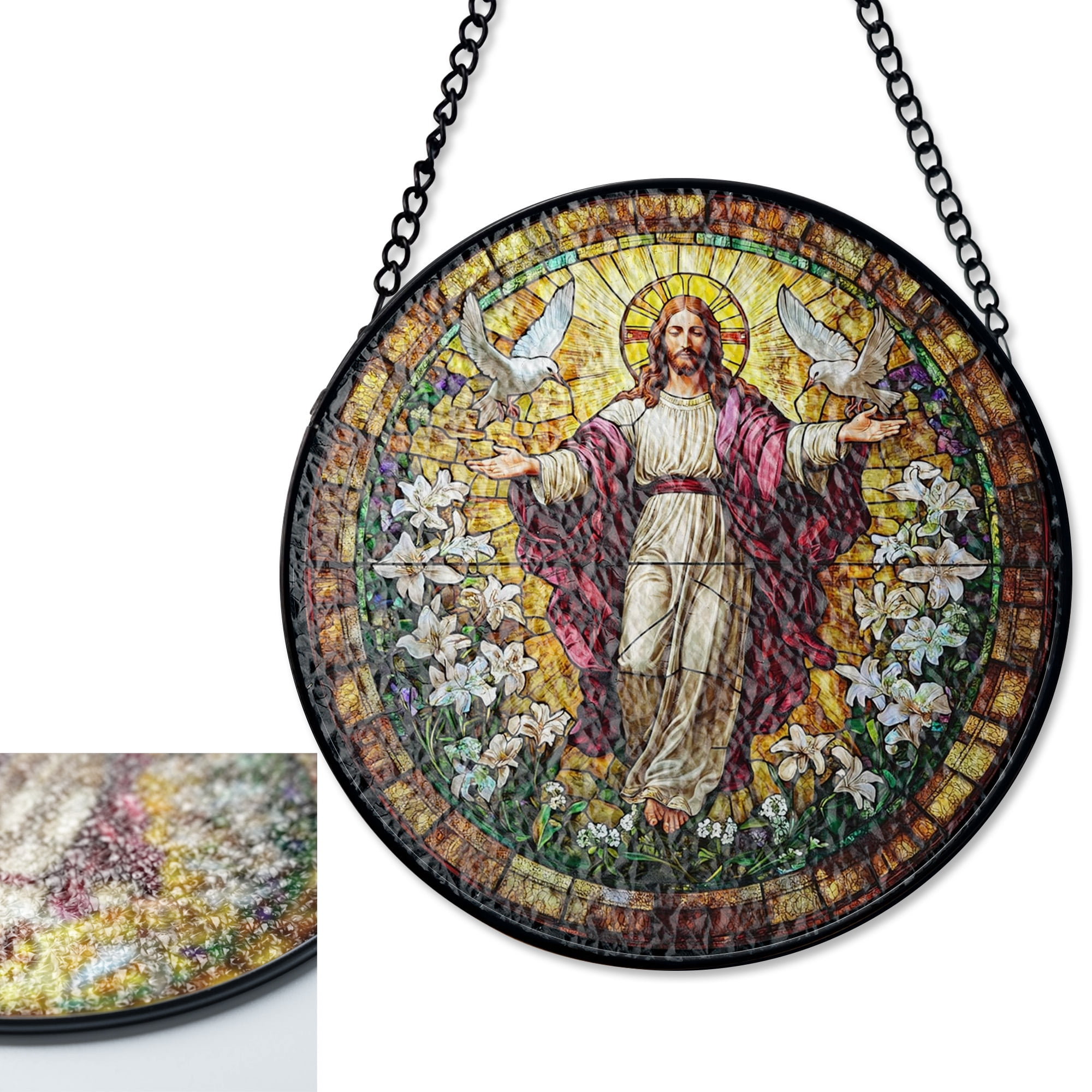 Jesus Stained Glass Suncatcher, Hand-Painted Christian Window Panel ...