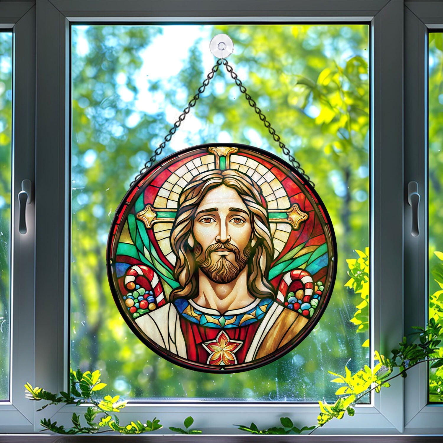 Jesus Stained Glass Suncatcher, Jesus Glass Suncatchers for Windows For ...