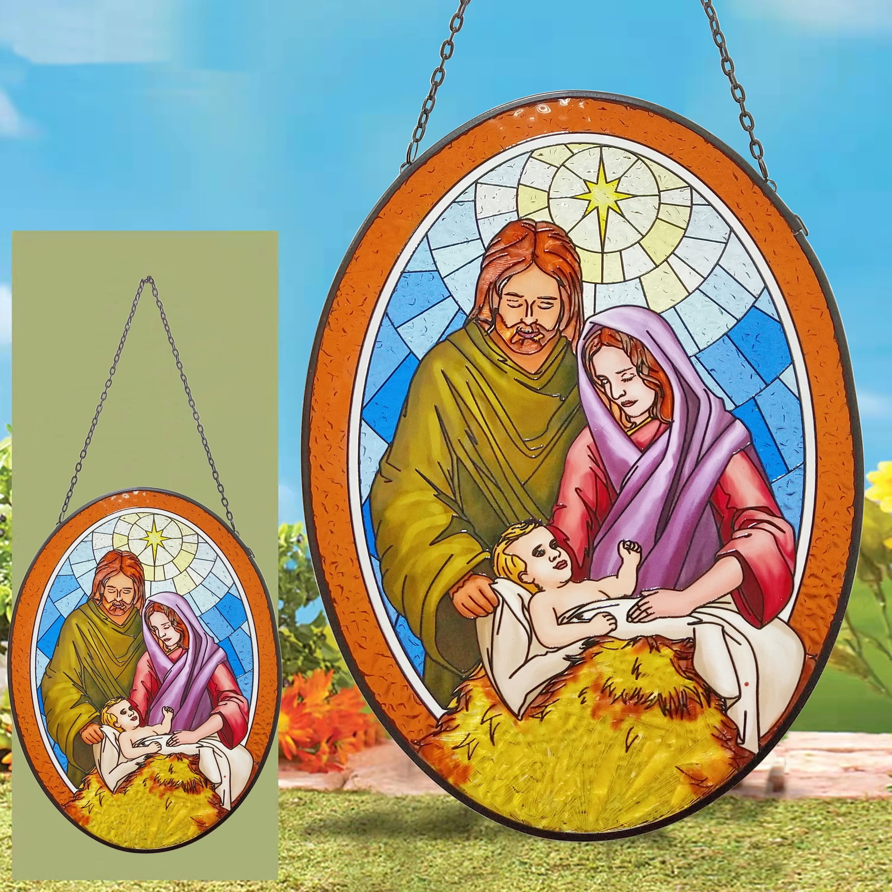 Jesus Stained Glass Window Hanging Plaque, Handmade Painted Glass Jesus ...