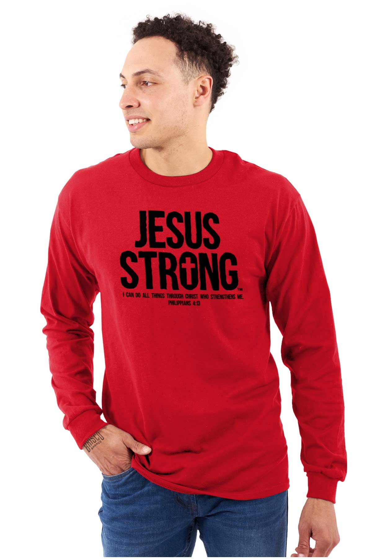 Jesus Strong Philippians 4:13 Bible Unisex Plus Size Long Sleeve Shirt Brisco Brands 3X ...