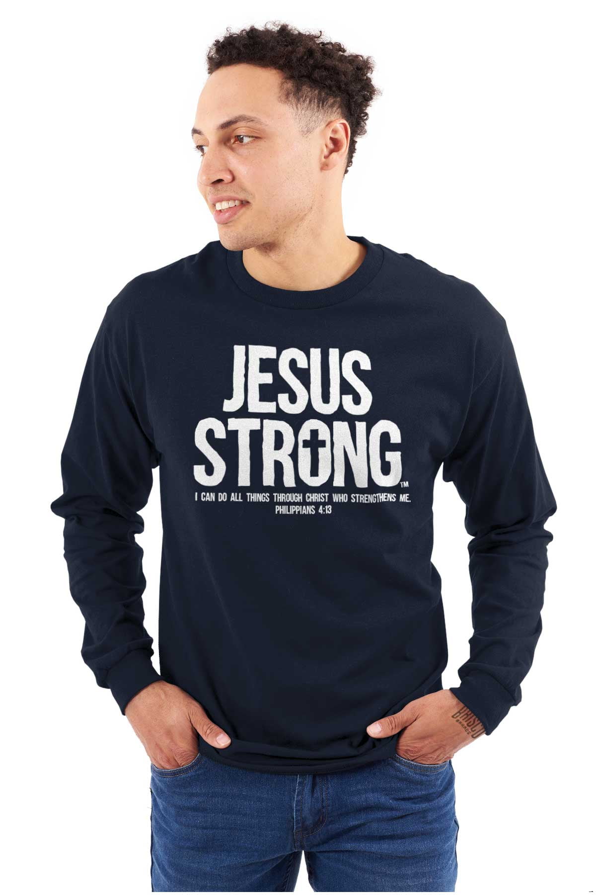Jesus Strong Philippians 4:13 Bible Unisex Plus Size Long Sleeve Shirt Brisco Brands 3X ...
