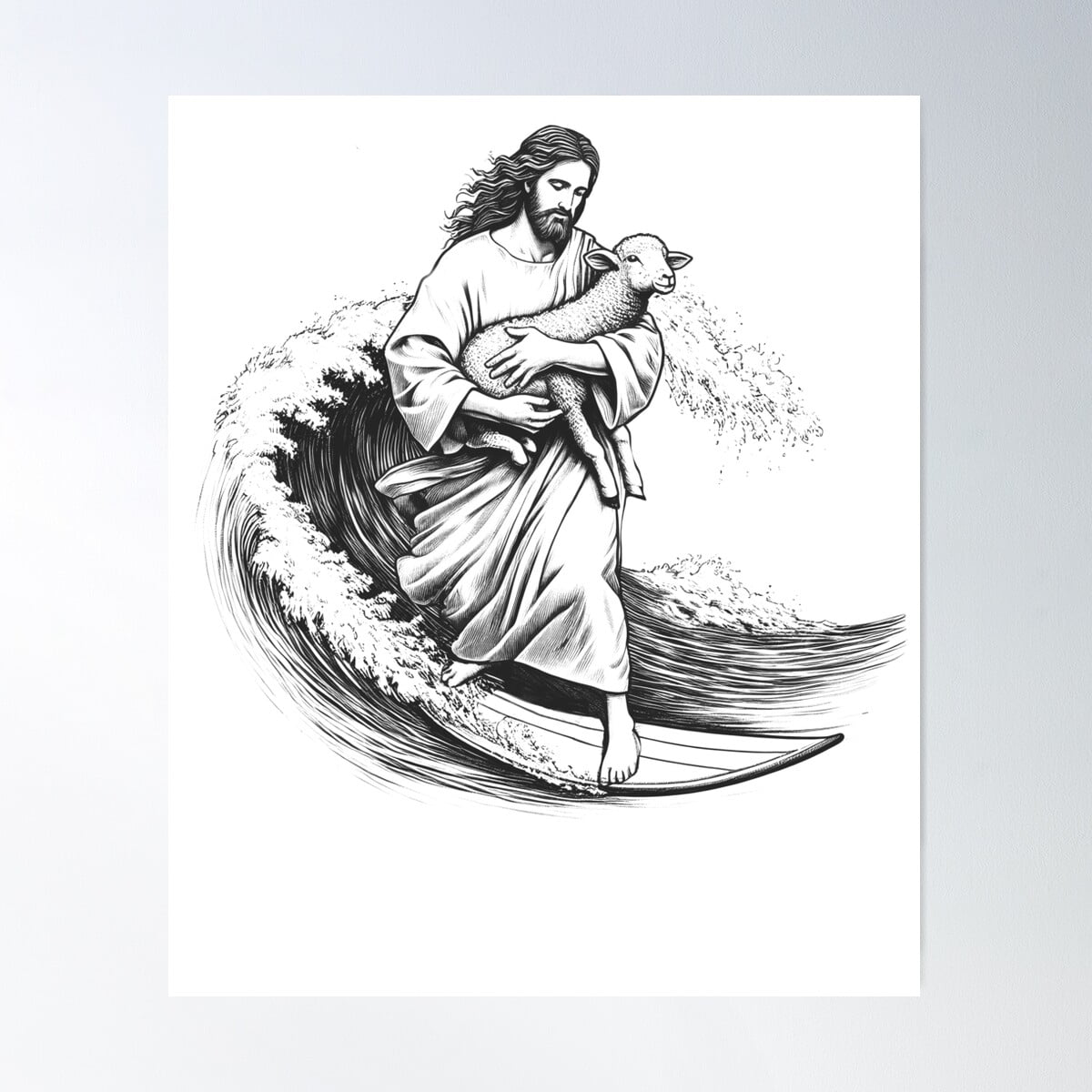 Jesus Surfing Christian Surfer Poster Wall Art, Modern Wall Decor For ...