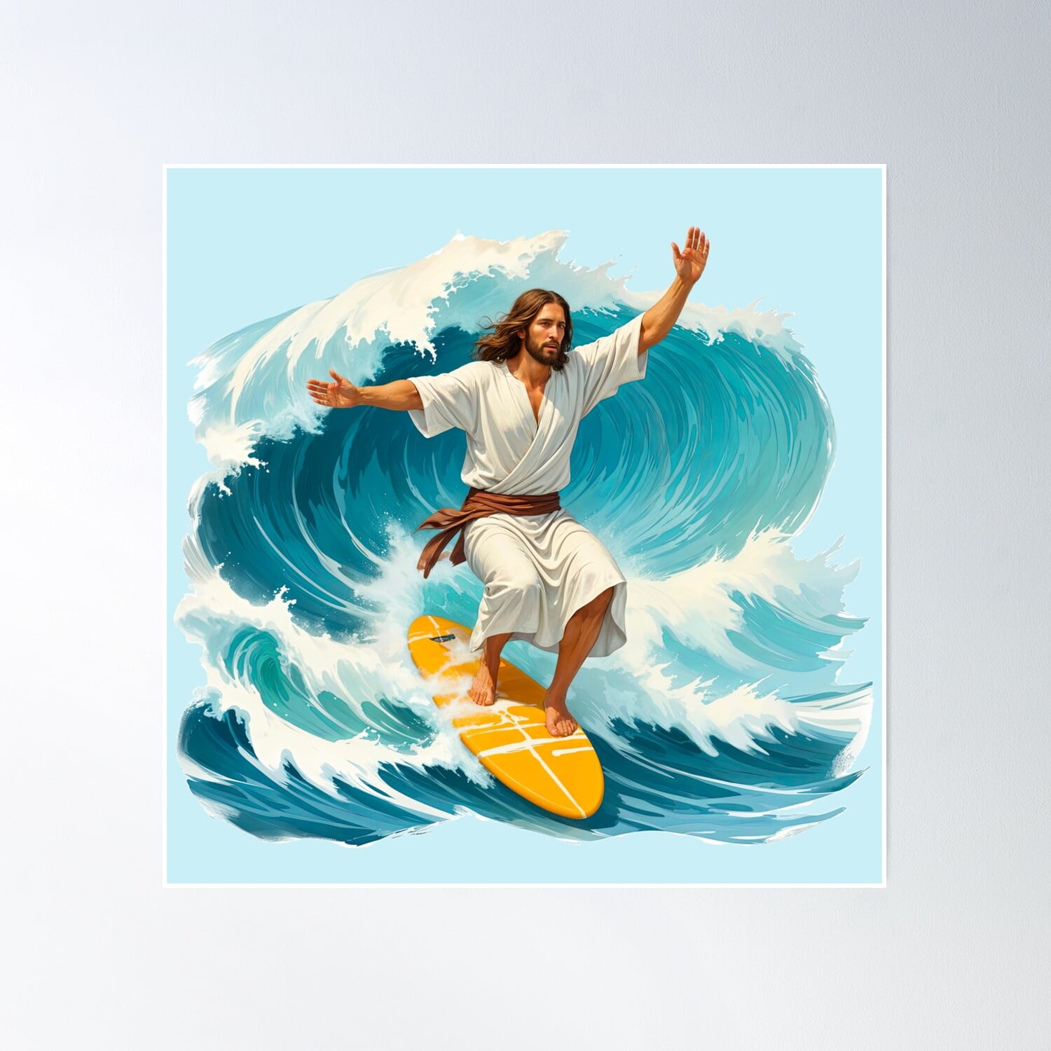 Jesus Surfing Poster Wall Art, Modern Wall Decor, 30x30 UNFRAMED ...