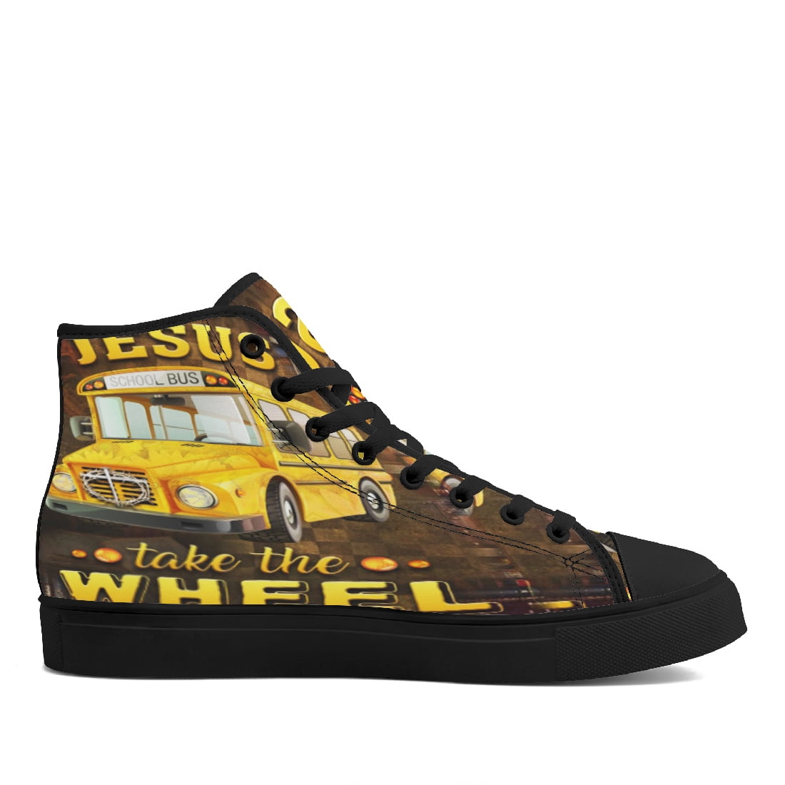 Jesus Take The Wheel School Bus Driver High Top Canvas Shoes Sneakers ...