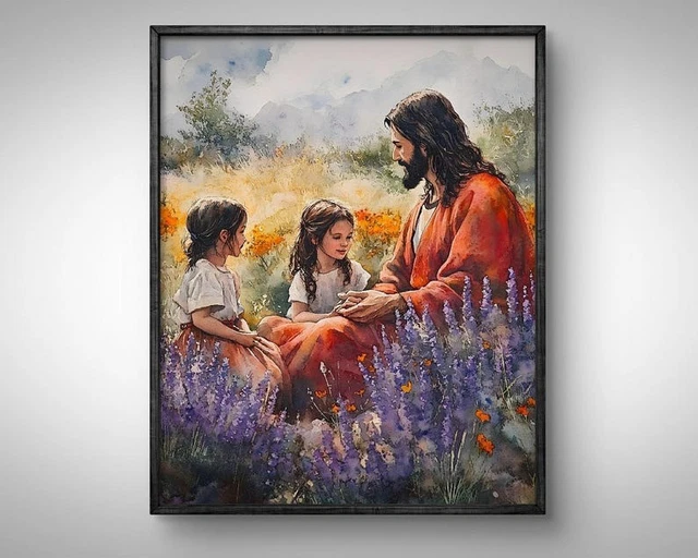 Jesus Teaches Girls Among Wild Flowers, Jesus And Kids, Christian Art ...