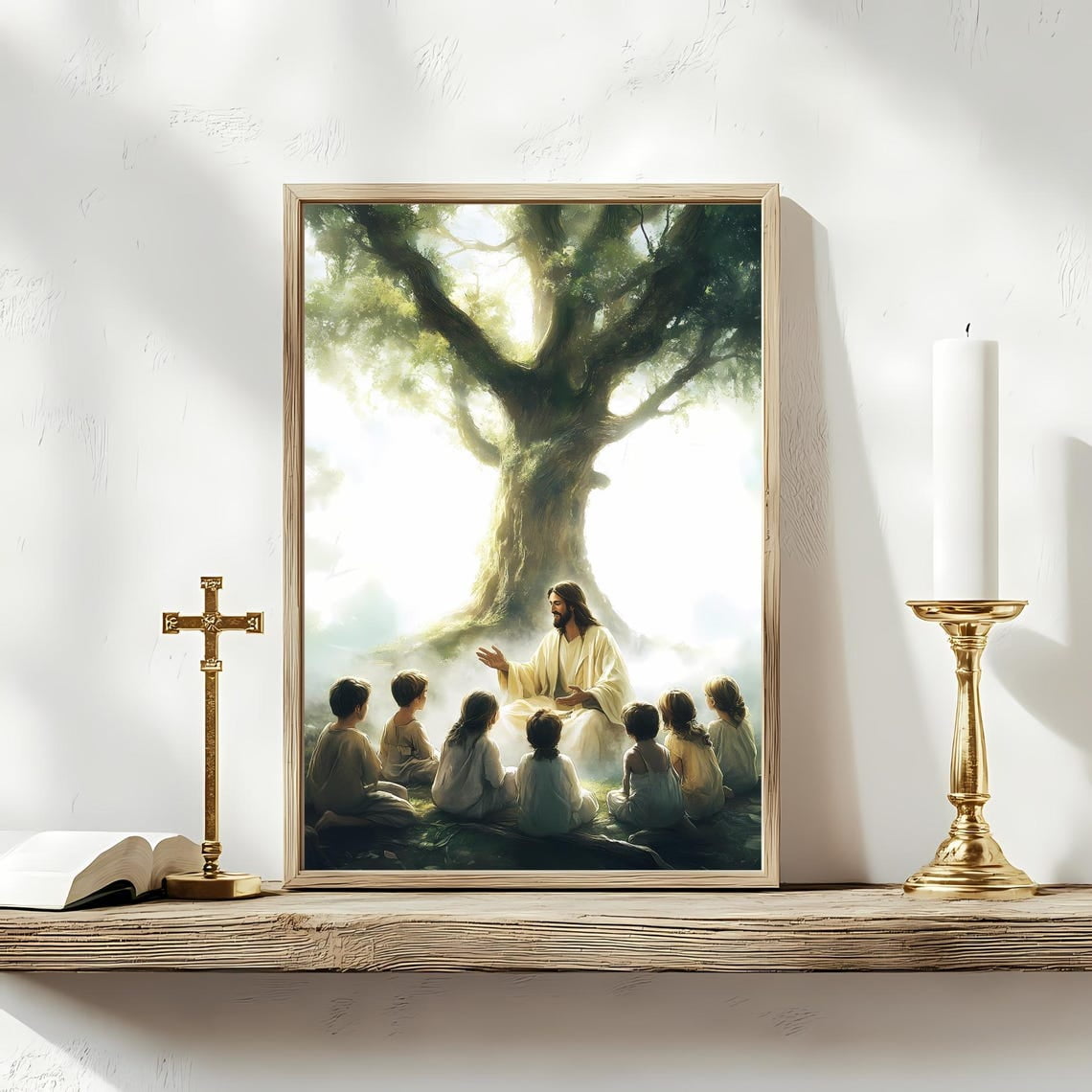 Jesus Teaching Under Glowing Tree, Christian Wall Art For Kids, Bible ...