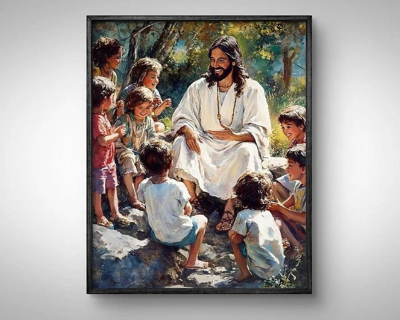 Jesus Teaching Kids, Christian Painting, Jesus With Children Poster ...