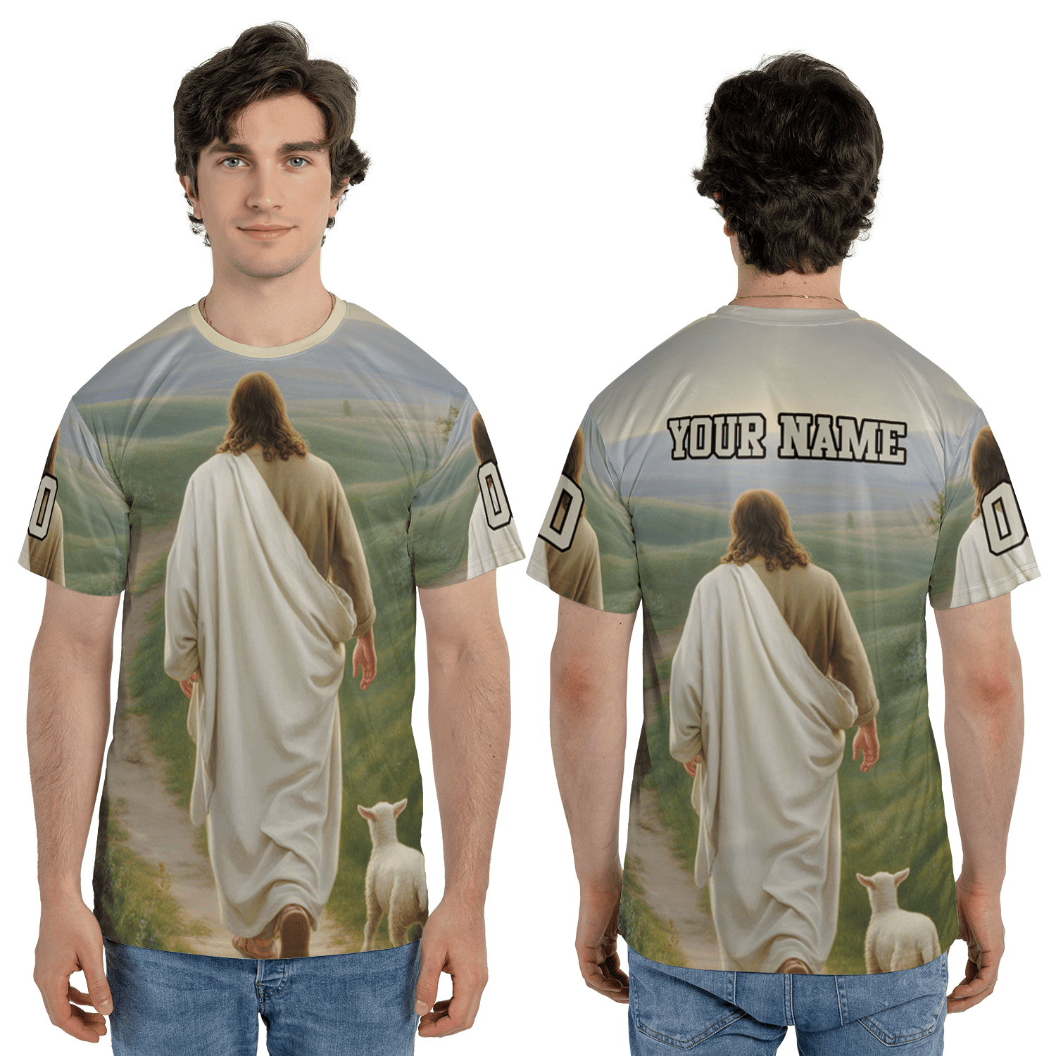 Jesus The Good Shepherd Custom 3D T-Shirt, Jesus & Lamb Religious Faith ...