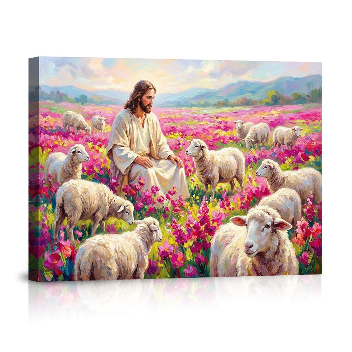 Jesus The Good Shepherd In A Vibrant Flower Field Colorful Christian ...