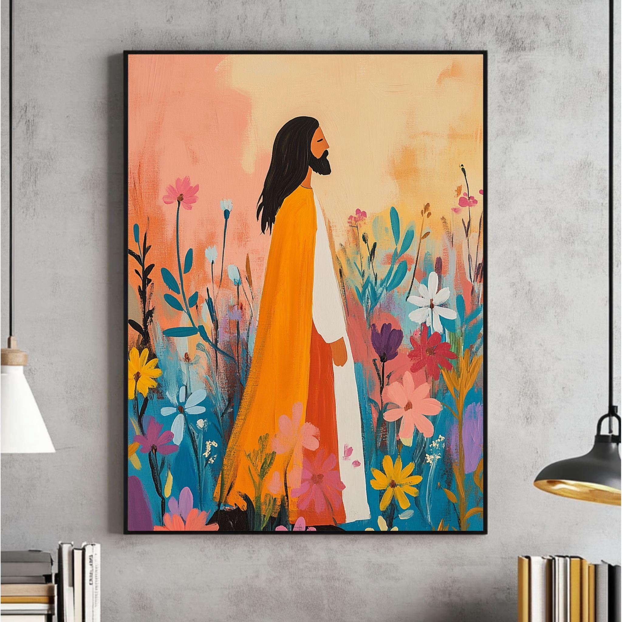 Jesus & The Wildflowers Modern Christian Art, Bible Verse Wall Art ...