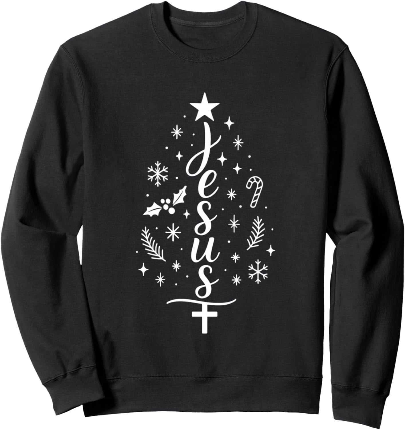 Jesus Tree Christian Christmas Xmas Faith Snowflakes Cross Sweatshirt ...