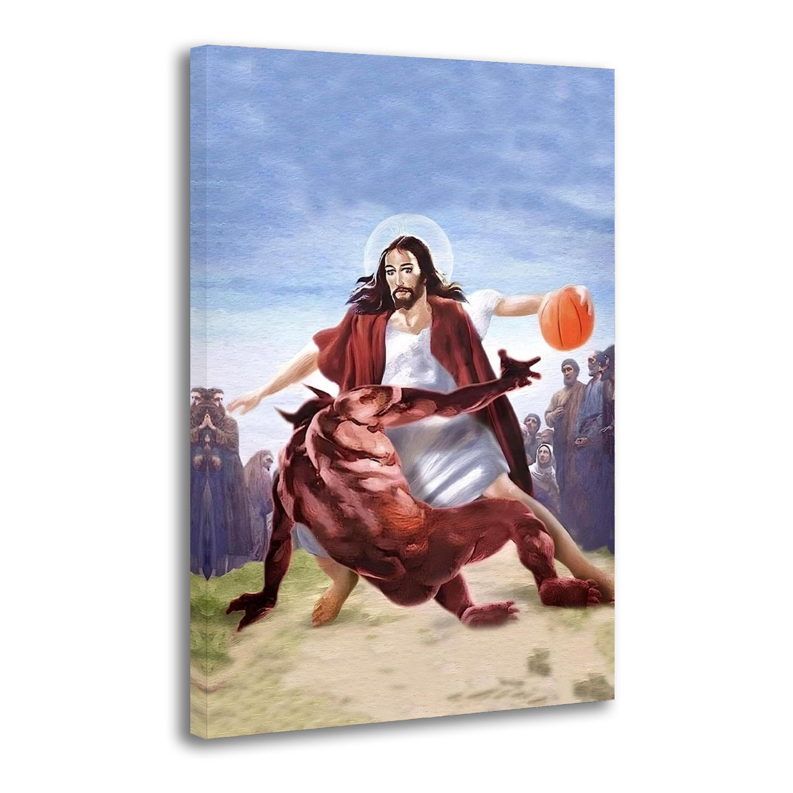 Jesus Vs Satan in Basketball Poster Funny Christain Canvas Art Poster ...