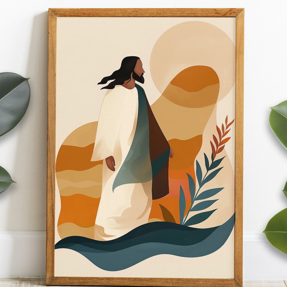 Jesus Walk On Water Boho Christian Art Print, Jesus Art, Bible Poster ...