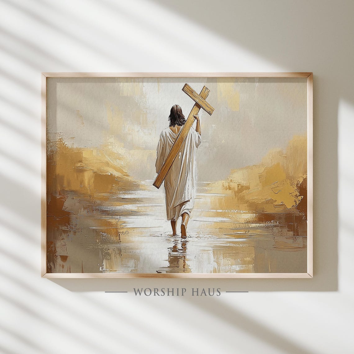 Jesus Walking Bearing The Cross Christian Painting Sacred Journey Scene ...