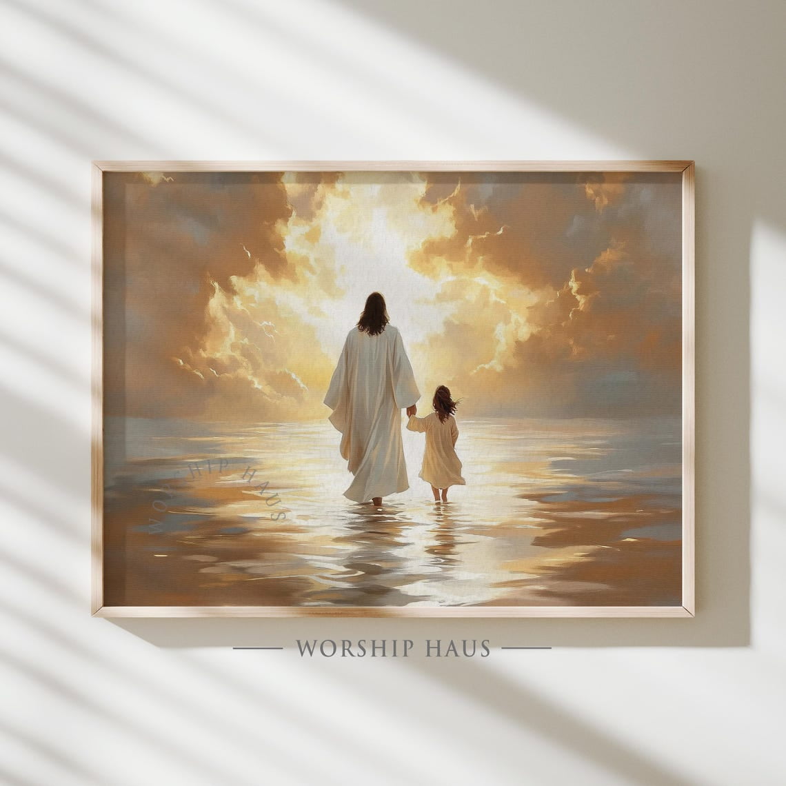 Jesus Walking With Girl On Water Christian Wall Art Radiant Savior ...