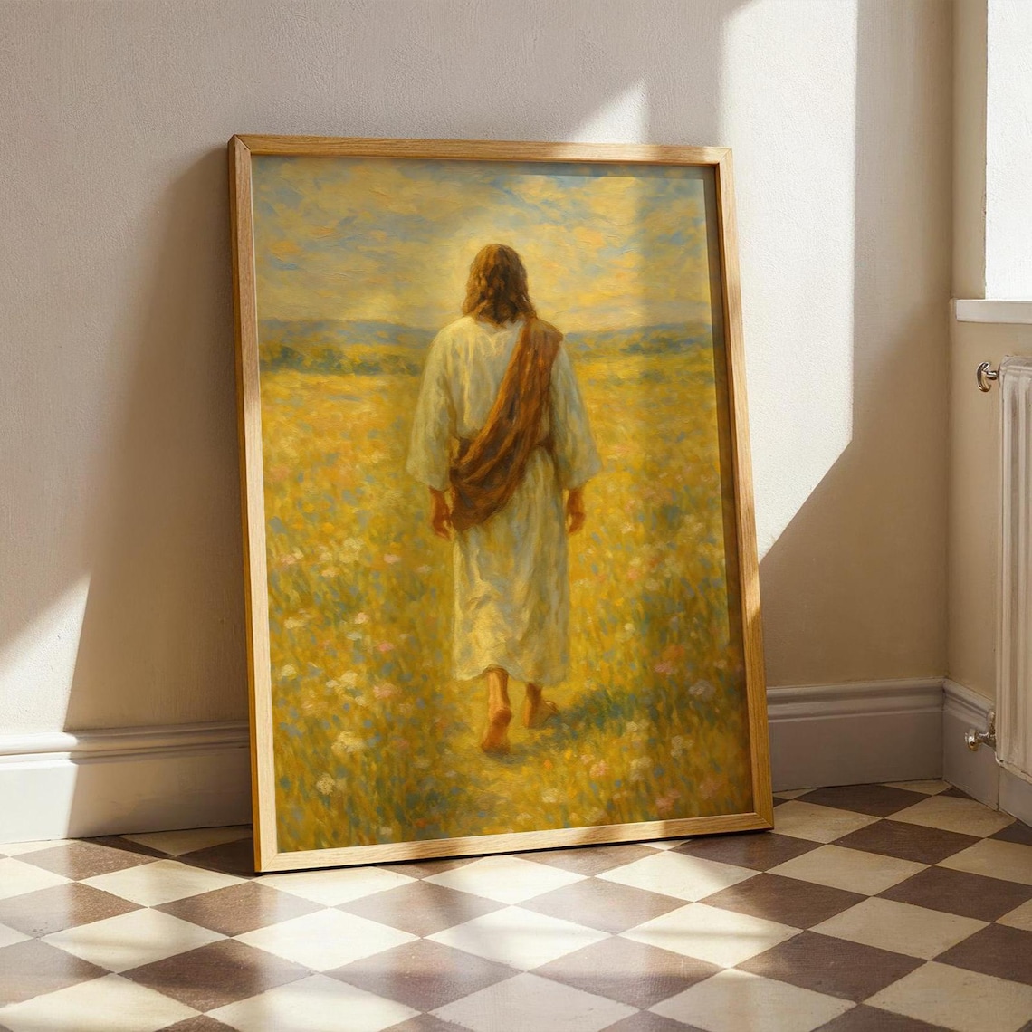Jesus Walking Through Meadow Poster, Peaceful Christian Wall Art ...