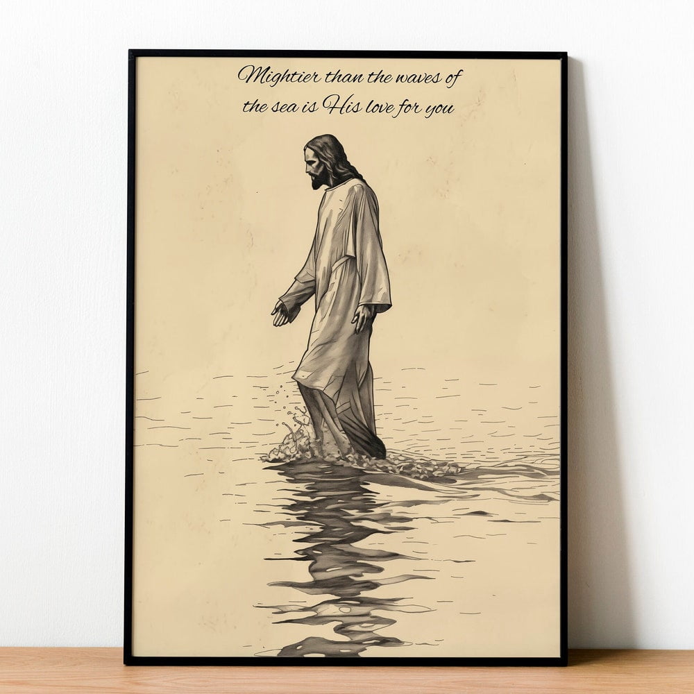 Jesus Walking On Water Poster Bible Verse Religious Wall Art Christian ...