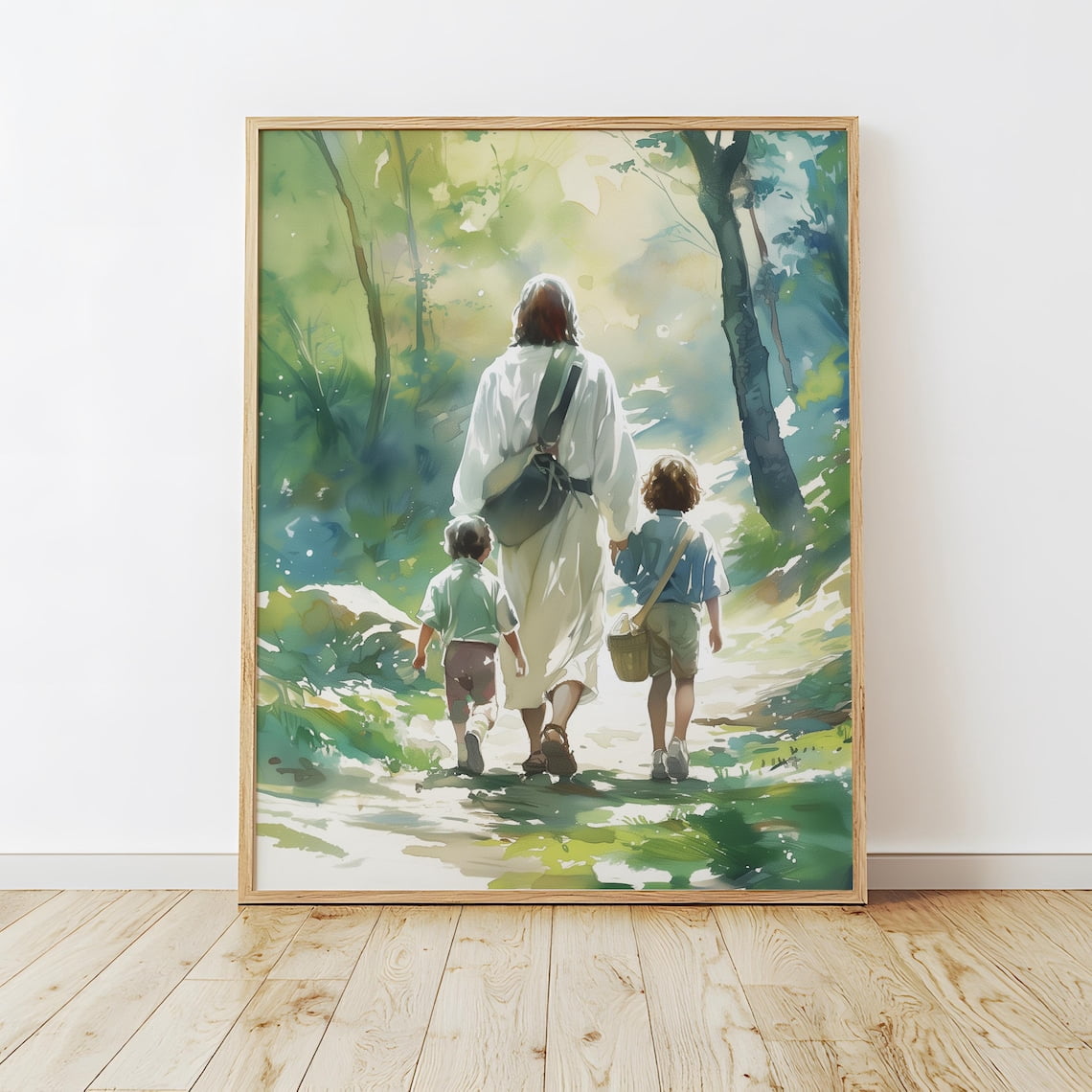 Jesus Walking To School Christian Nursery Wall Art, Unframed Paper ...